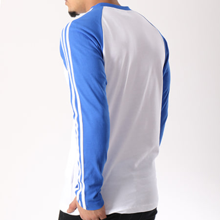 adidas - Tee Shirt Manches Longues 3 Stripes CW1229 Blanc Bleu Marine ...