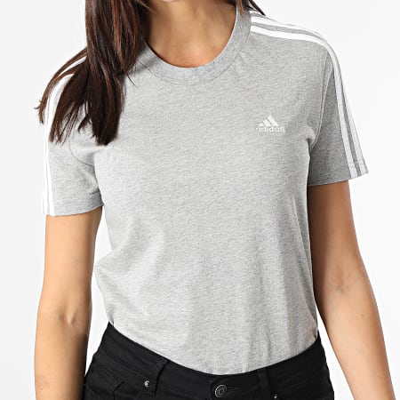 Adidas Sportswear - Tee Shirt Femme A Bandes 3 Stripes GL0785 Gris ...
