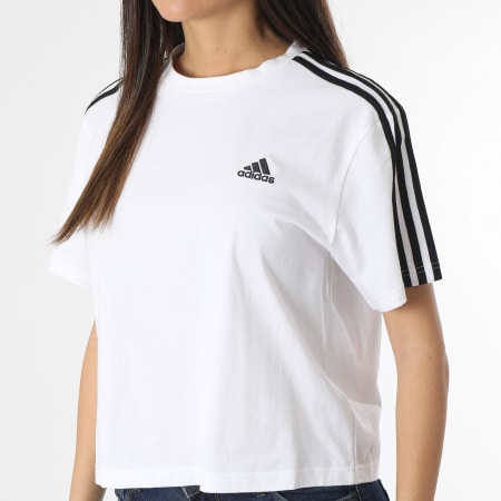 Adidas Sportswear - Tee Shirt Crop Femme 3 Stripes HR4915 Blanc ...