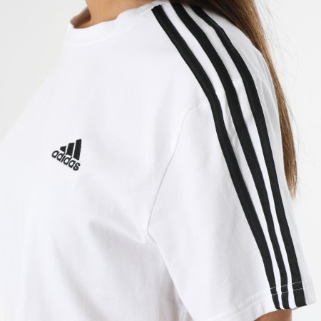 Adidas Sportswear - Tee Shirt Crop Femme 3 Stripes HR4915 Blanc ...