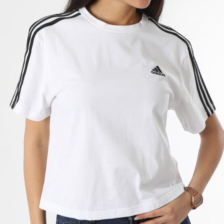 Adidas Sportswear - Tee Shirt Crop Femme 3 Stripes HR4915 Blanc ...