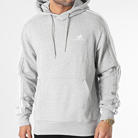 Adidas Sportswear - Sweat Capuche A Bandes IC0437 Gris Chiné ...