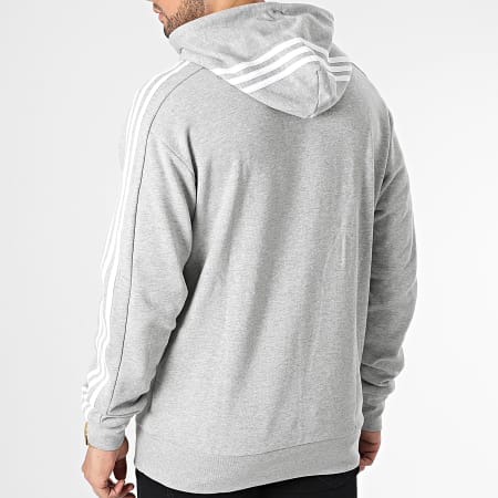 Adidas Sportswear - Sweat Capuche A Bandes IC0437 Gris Chiné ...