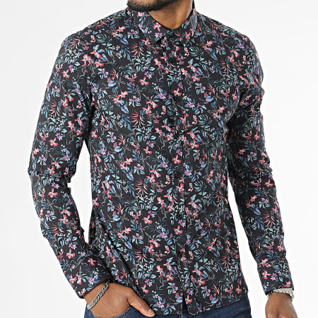 Teddy Smith - Chemise A Manches Longues Carton Noir Floral ...