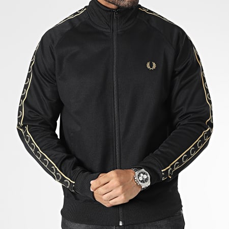 Fred Perry - Veste Zippée A Bandes Seasonal Taped J4575 Noir Doré ...