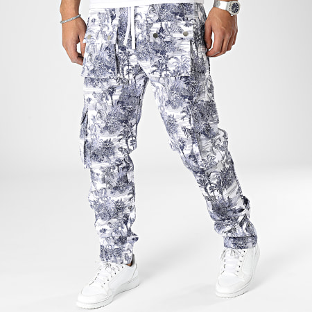 Classic Series - Pantalon Cargo Blanc Bleu Marine Floral ...