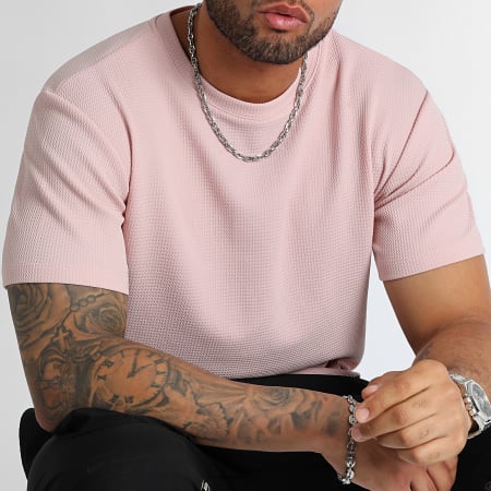 LBO - Tee Shirt Texturé Waffle 0154 Rose - LaBoutiqueOfficielle.com