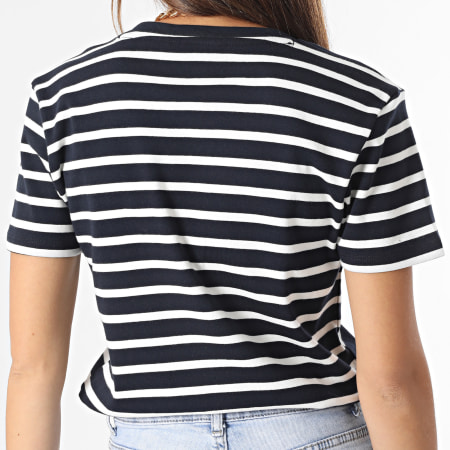 Tommy Hilfiger - Tee Shirt Col V Femme Slim Cody 7873 Blanc Bleu Marine ...