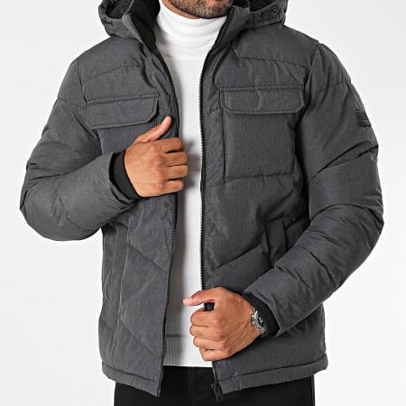Jack And Jones - Doudoune Capuche Mason Gris Anthracite ...