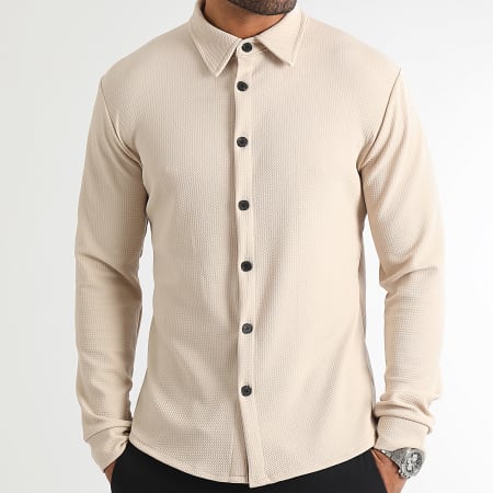 LBO - Camisa de manga larga con textura de gofre 0572 Beige claro - Ryses