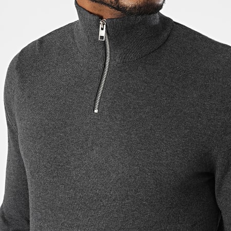Jack And Jones - Pull Col Montant Zippé Emil Gris Anthracite ...