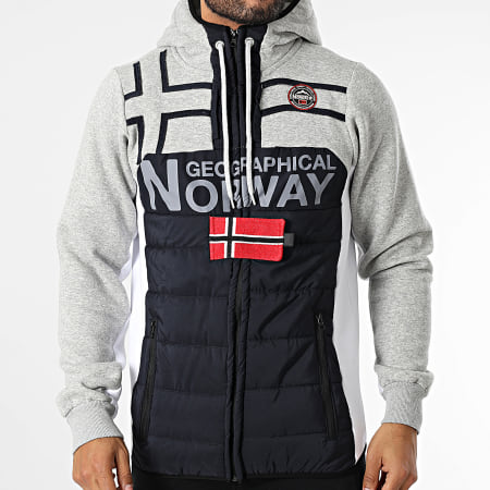 Geographical Norway - Sweat Zippé Capuche Gumix Gris Chiné Bleu Marine ...