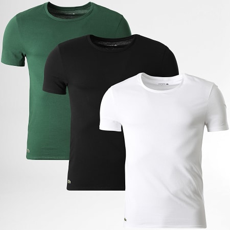 Lacoste - Lot De 3 Tee Shirts Logo Brodé Crocodile Noir Blanc Vert - LaBoutiqueOfficielle.com