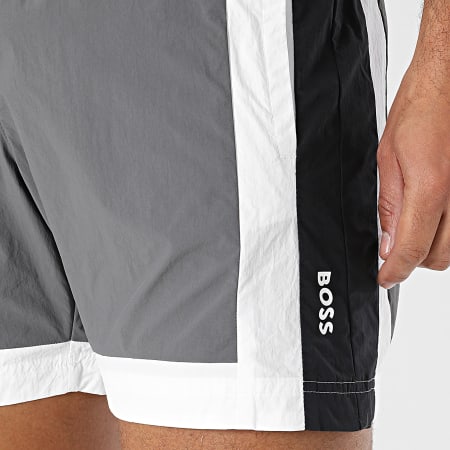 BOSS - Short De Bain A Bandes Remy 50534321 Gris Anthracite Blanc Noir ...