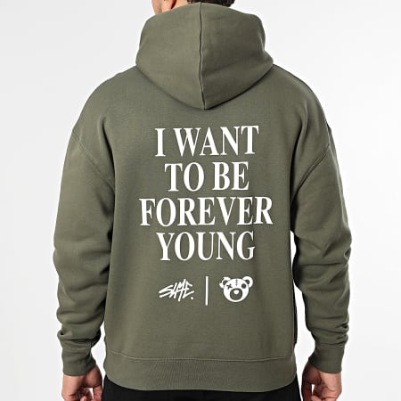Sale Môme Paris - Sweat Capuche Relaxed Forever Young Vert Kaki Blanc - LaBoutiqueOfficielle.com