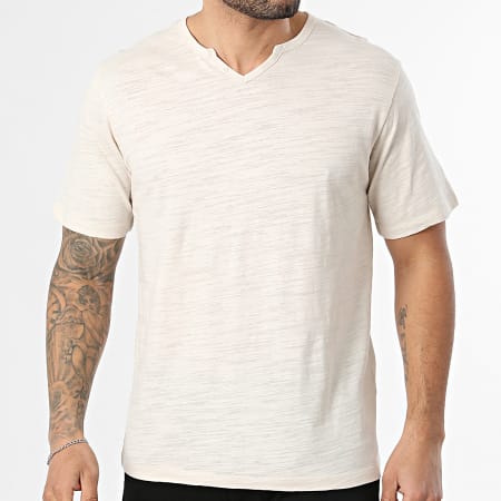 JJ Rebel - Tee Shirt Col V Windom Split Beige - LaBoutiqueOfficielle.com