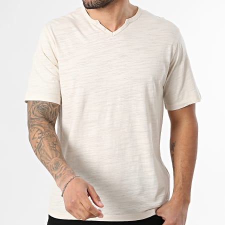 JJ Rebel - Tee Shirt Col V Windom Split Beige - LaBoutiqueOfficielle.com