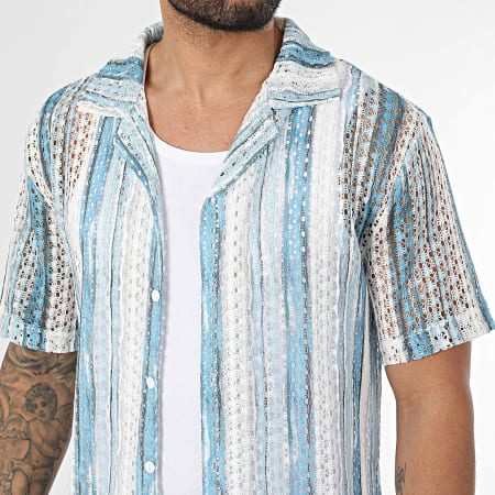 Frilivin - Camisa de manga corta de crochet con rayas 371 blanco azul ...